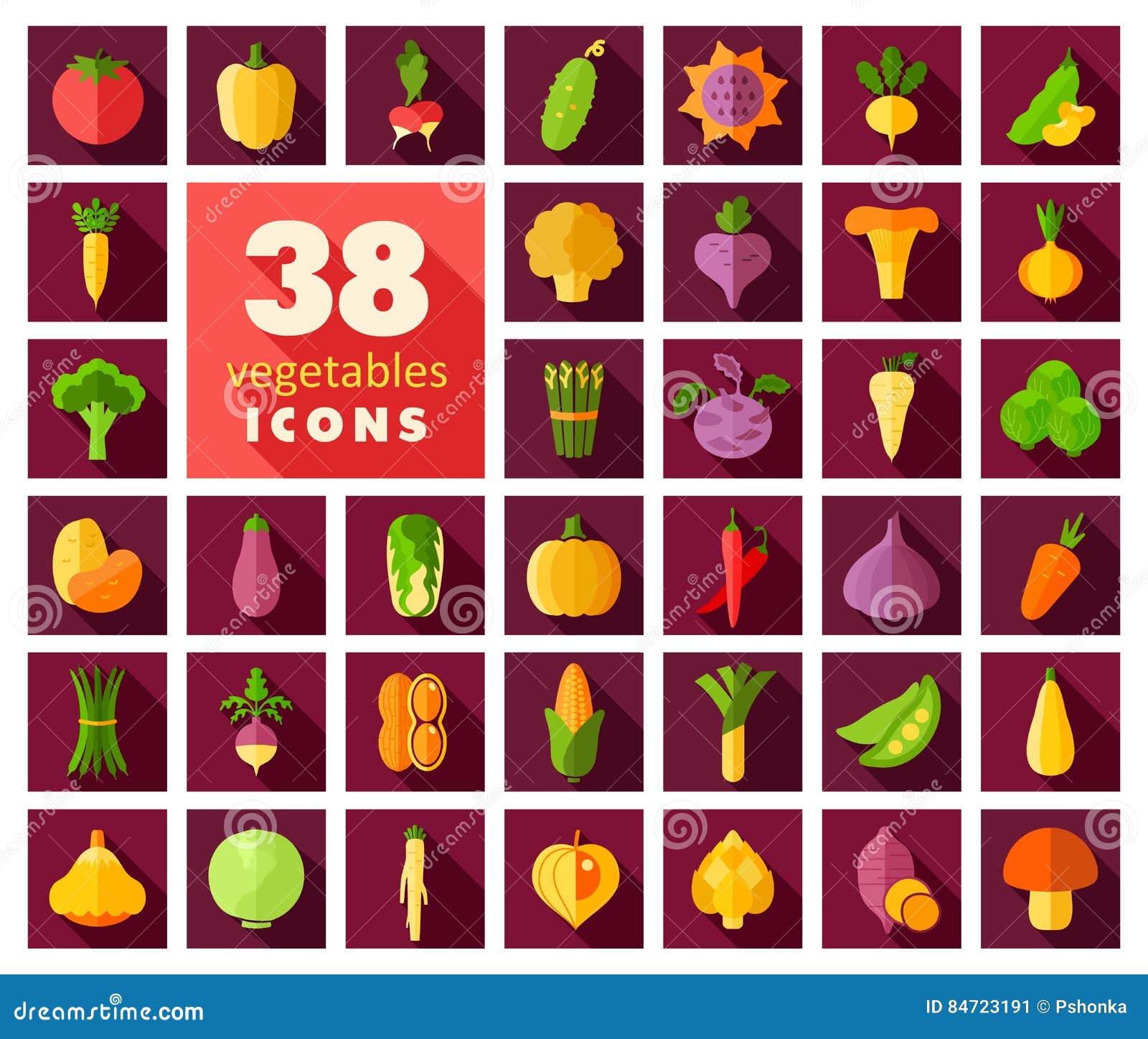 Vegetables flat icons set stock vector. Illustration of cauliflower - 84723191