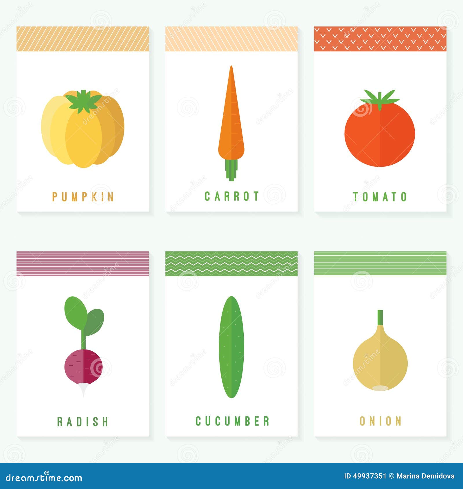 Vegetables. Flat Vector Set of Cards Stock Vector - Illustration of ...