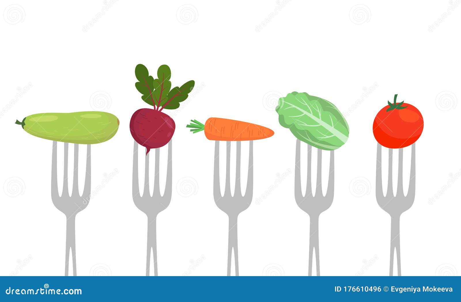Vegetables on a Forks. Healthy Eating Concept Stock Illustration ...