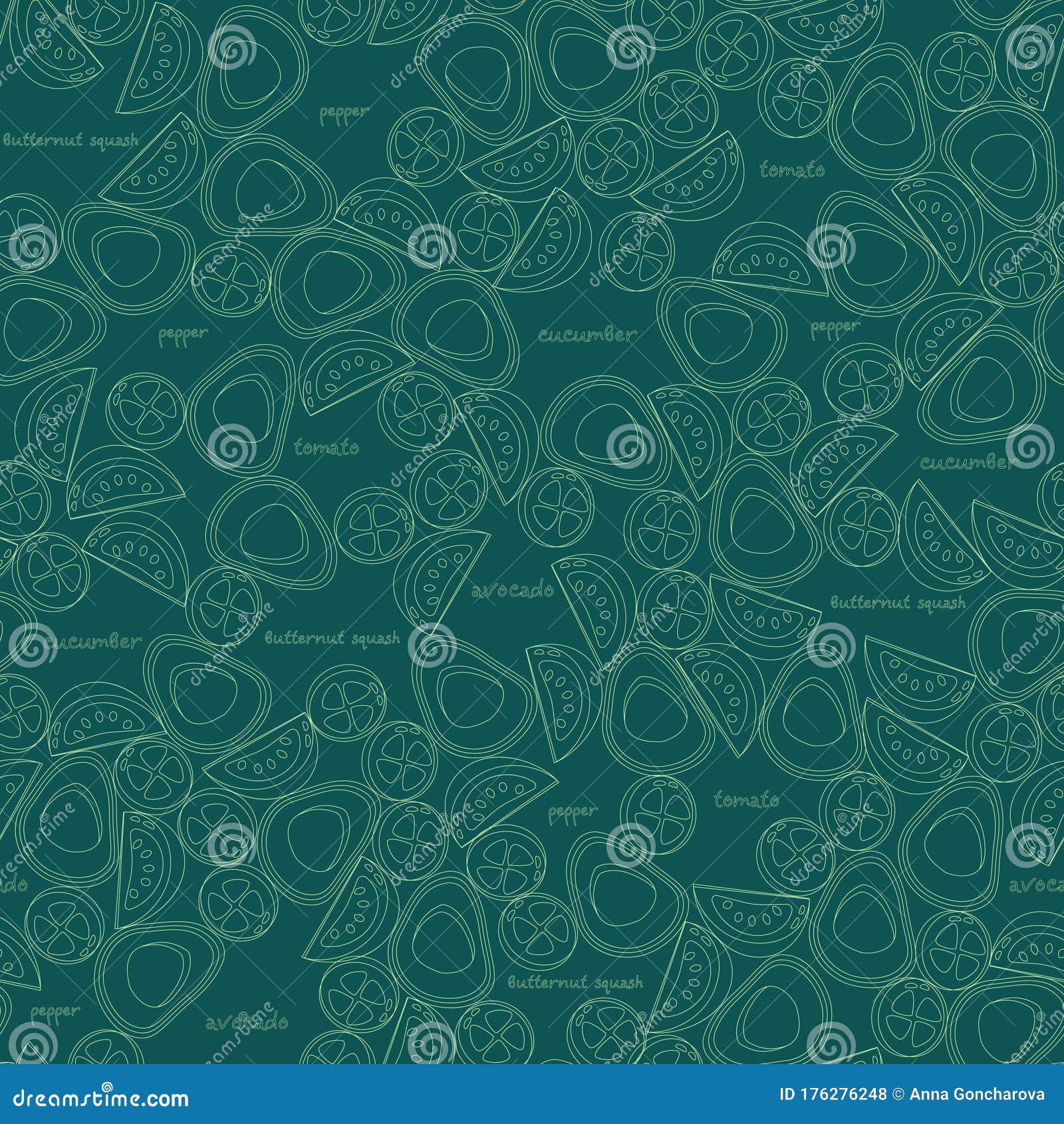 Vegetables Fresh Green Food Pattern Linear Vector Stock Illustration ...