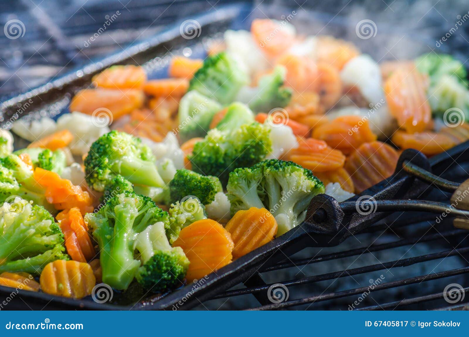Vegetables Fried on Coals, Close Up Stock Image - Image of green ...