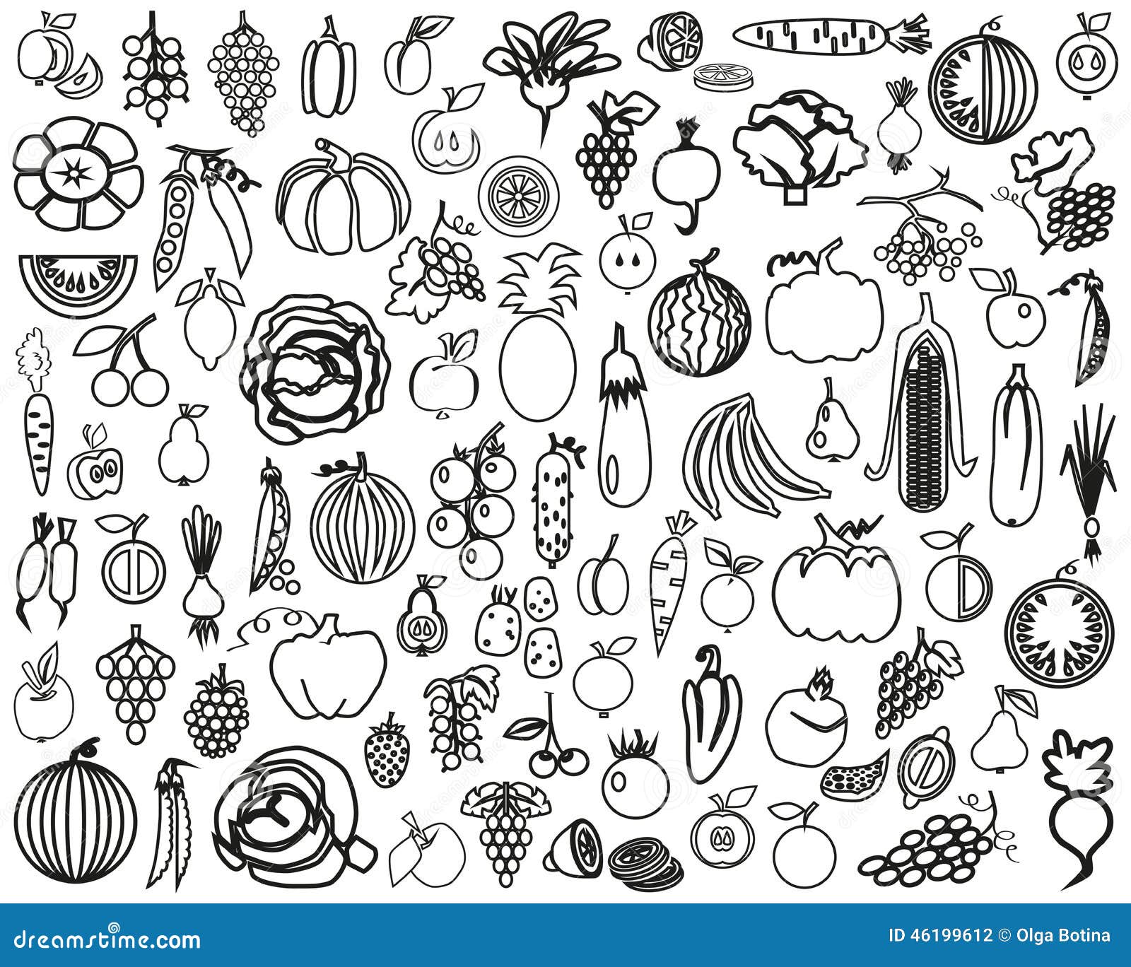 Vegetables and Fruits Contour Stock Vector - Illustration of apple ...