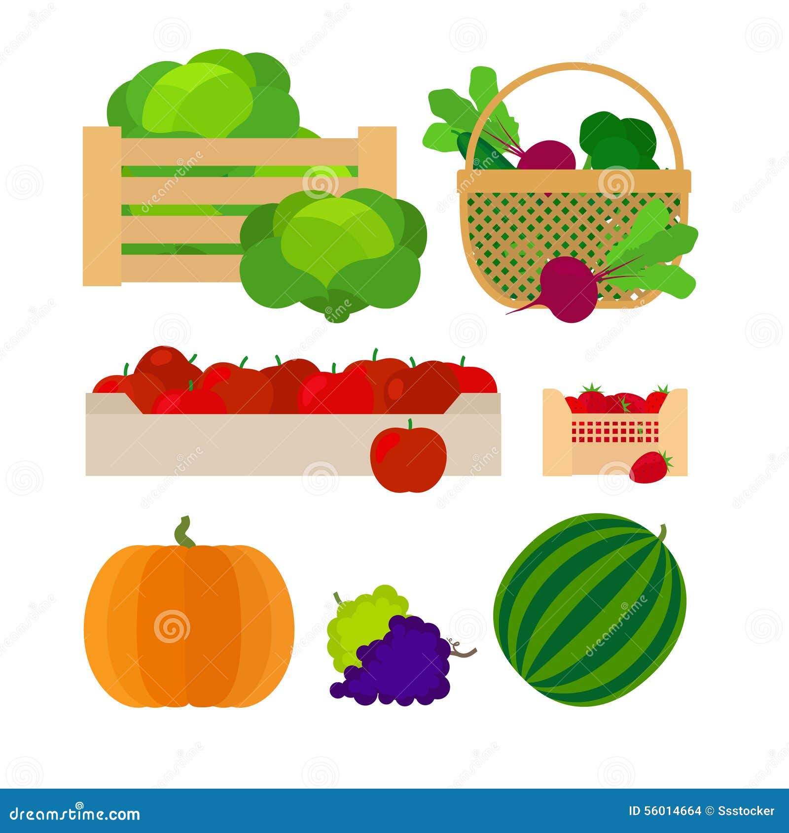 Vegetables and Fruits Farm Baskets Stock Vector - Illustration of ...