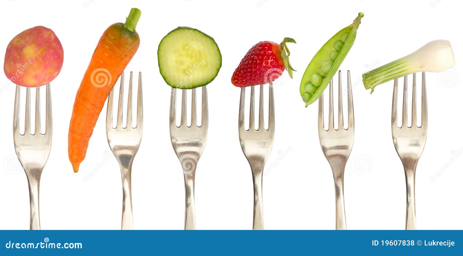 Vegetables and Fruits on the Forks Stock Photo - Image of health ...