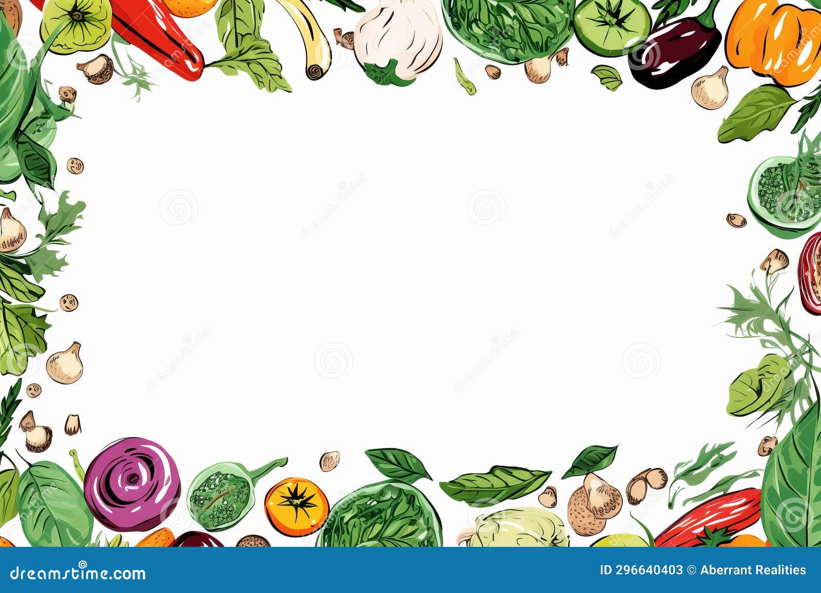 Vegetables and Fruits Frame on White Background Stock Illustration ...