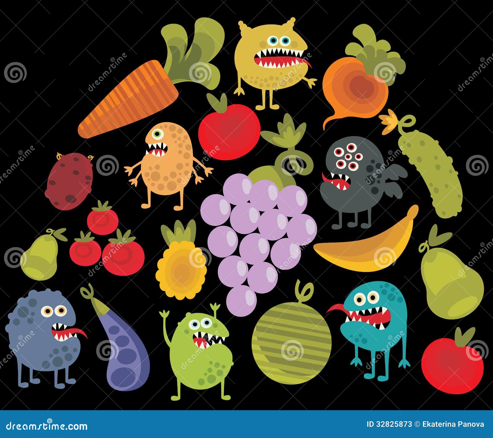 Vegetables and Fruits with Microbes Stock Vector - Illustration of ...