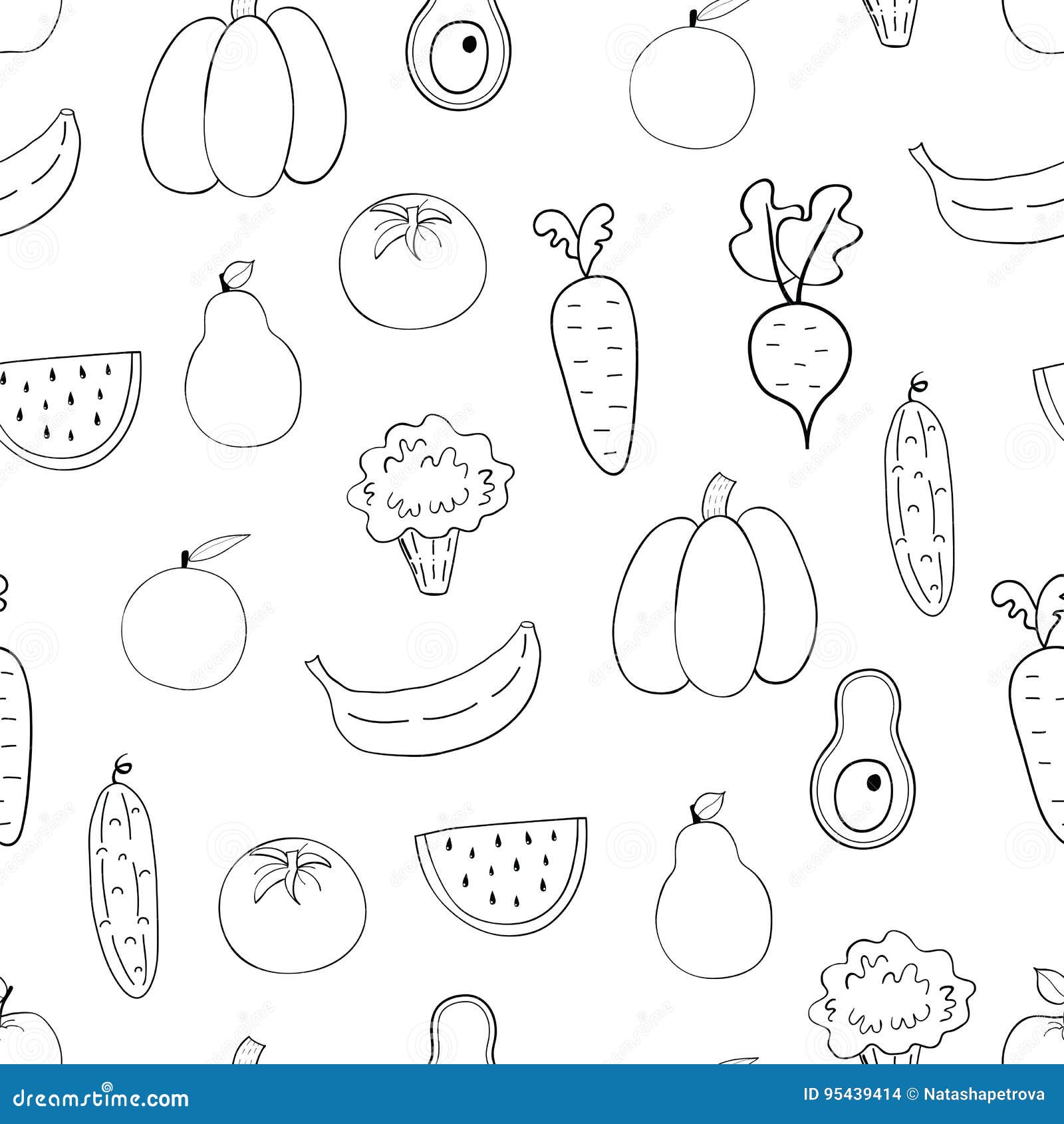Vegetables, Fruits Seamless Pattern Stock Vector - Illustration of cute ...