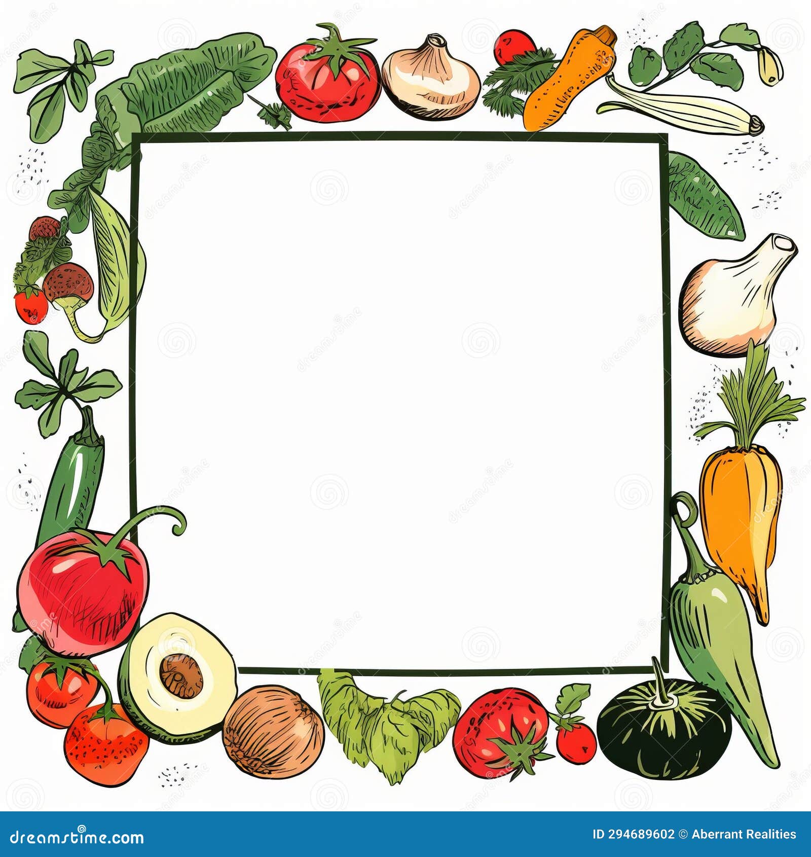 Vegetables and Fruits in a Square Frame on a White Background Stock ...