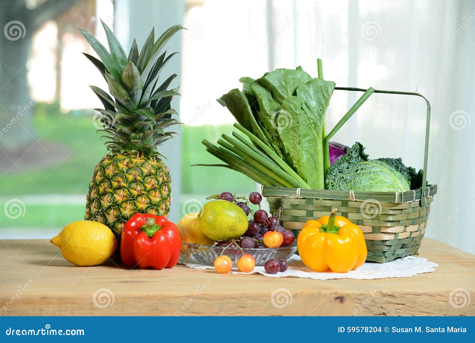 Vegetables and Fruits on Table Stock Photo - Image of table, fresh ...