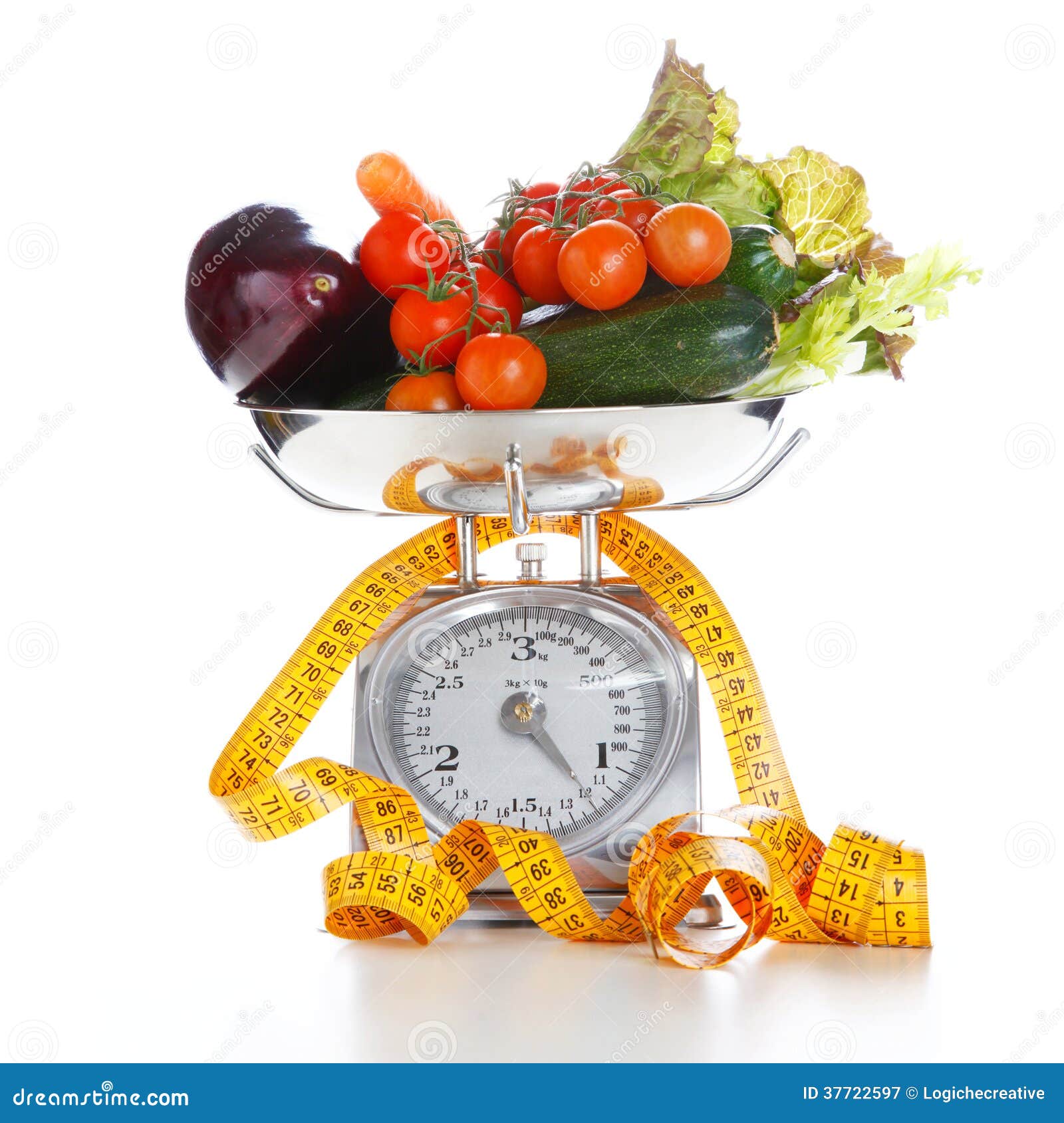 Vegetables and Fruits on a Weighing Scale Stock Image - Image of ...