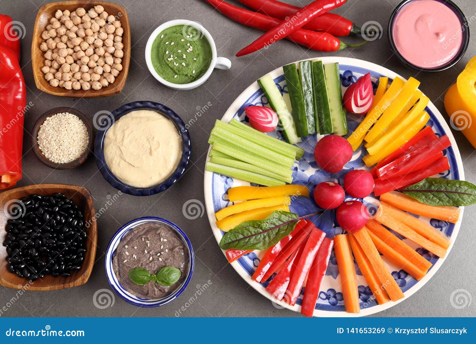 Vegetables and humus stock image. Image of healthy, breakfast - 141653269