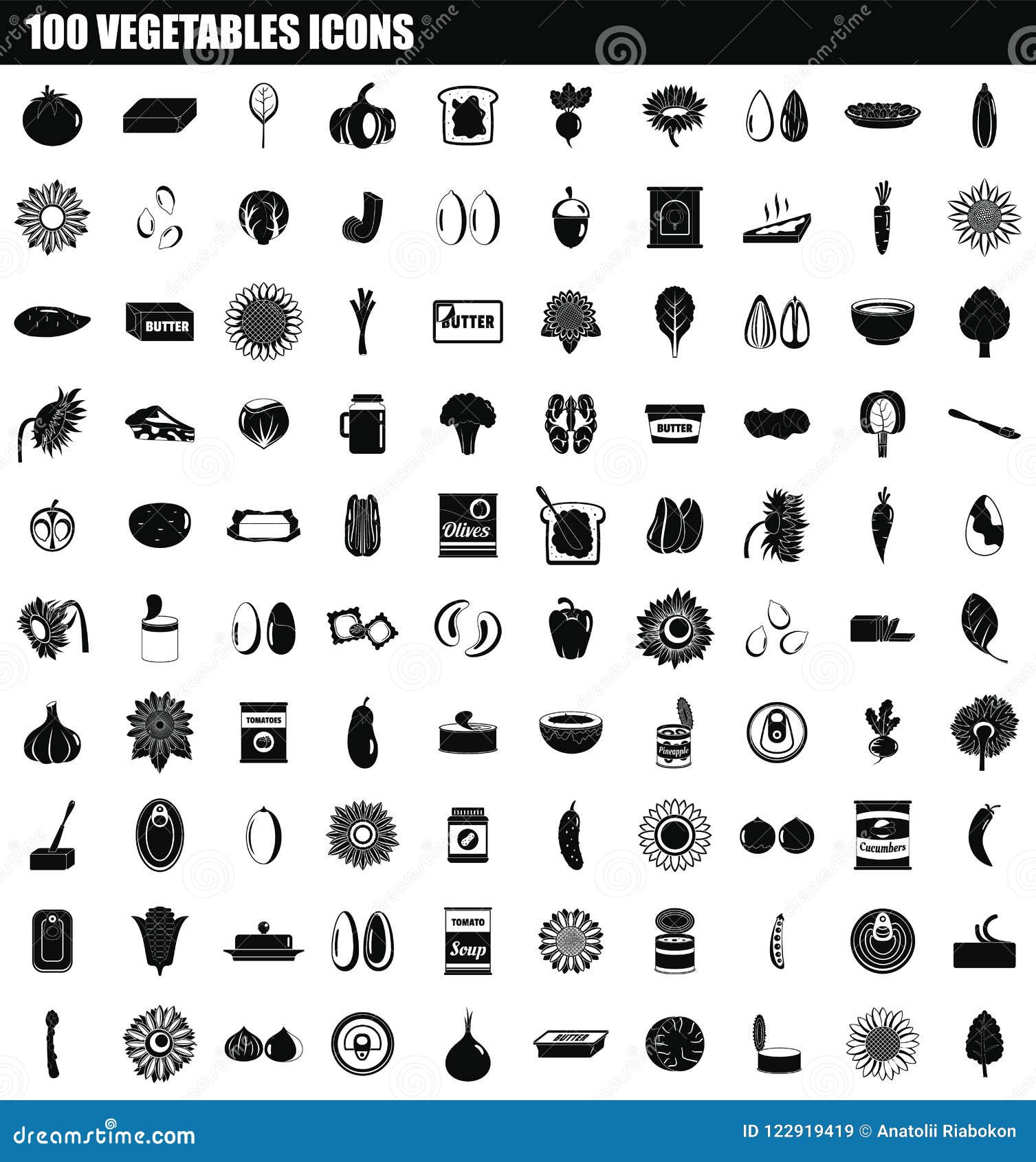 100 Vegetables Icon Set, Simple Style Stock Vector - Illustration of ...