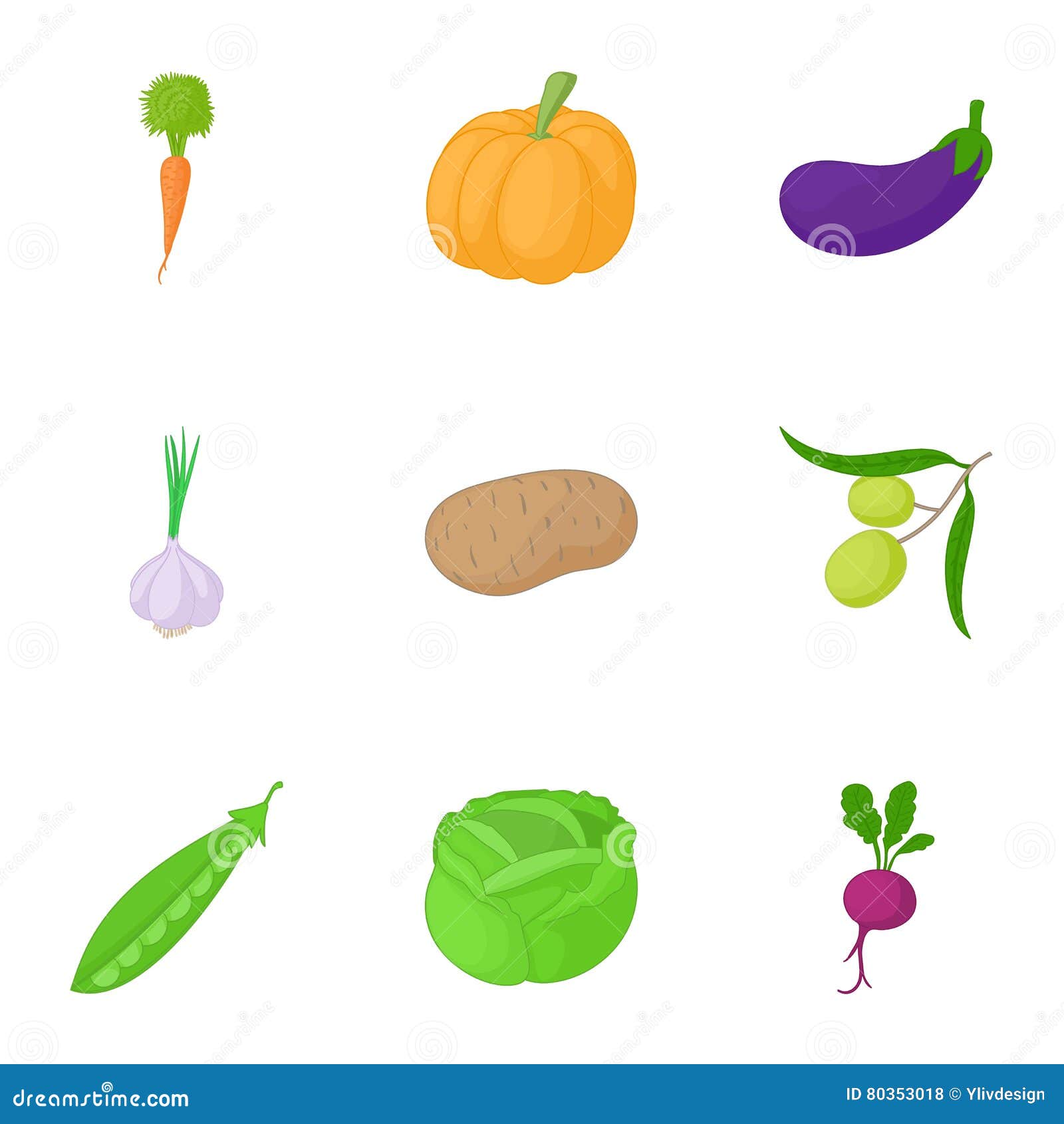 Vegetables Icons Set, Cartoon Style Stock Vector - Illustration of ...