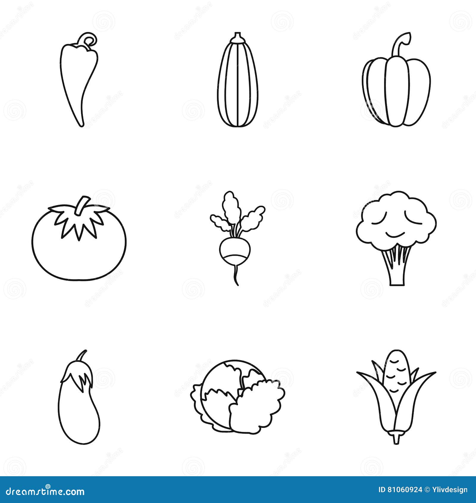 Vegetables Icons Set, Outline Style Stock Vector - Illustration of ...