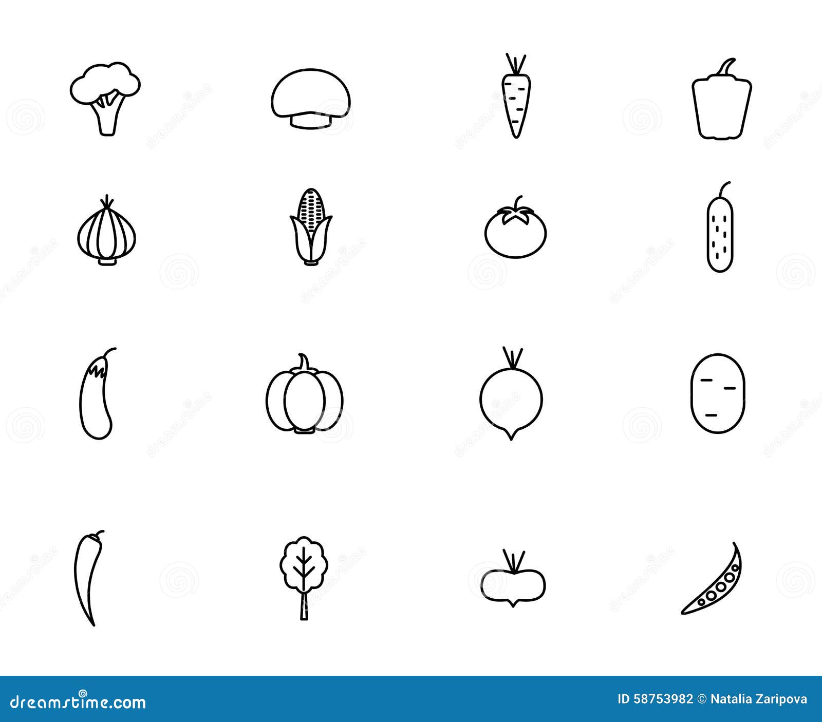 Vegetables Icons with White Background. Vector Stock Vector ...