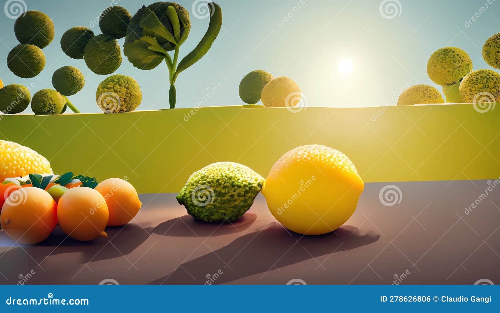 Vegetables Landscape with Lemon Sun Stock Illustration - Illustration ...