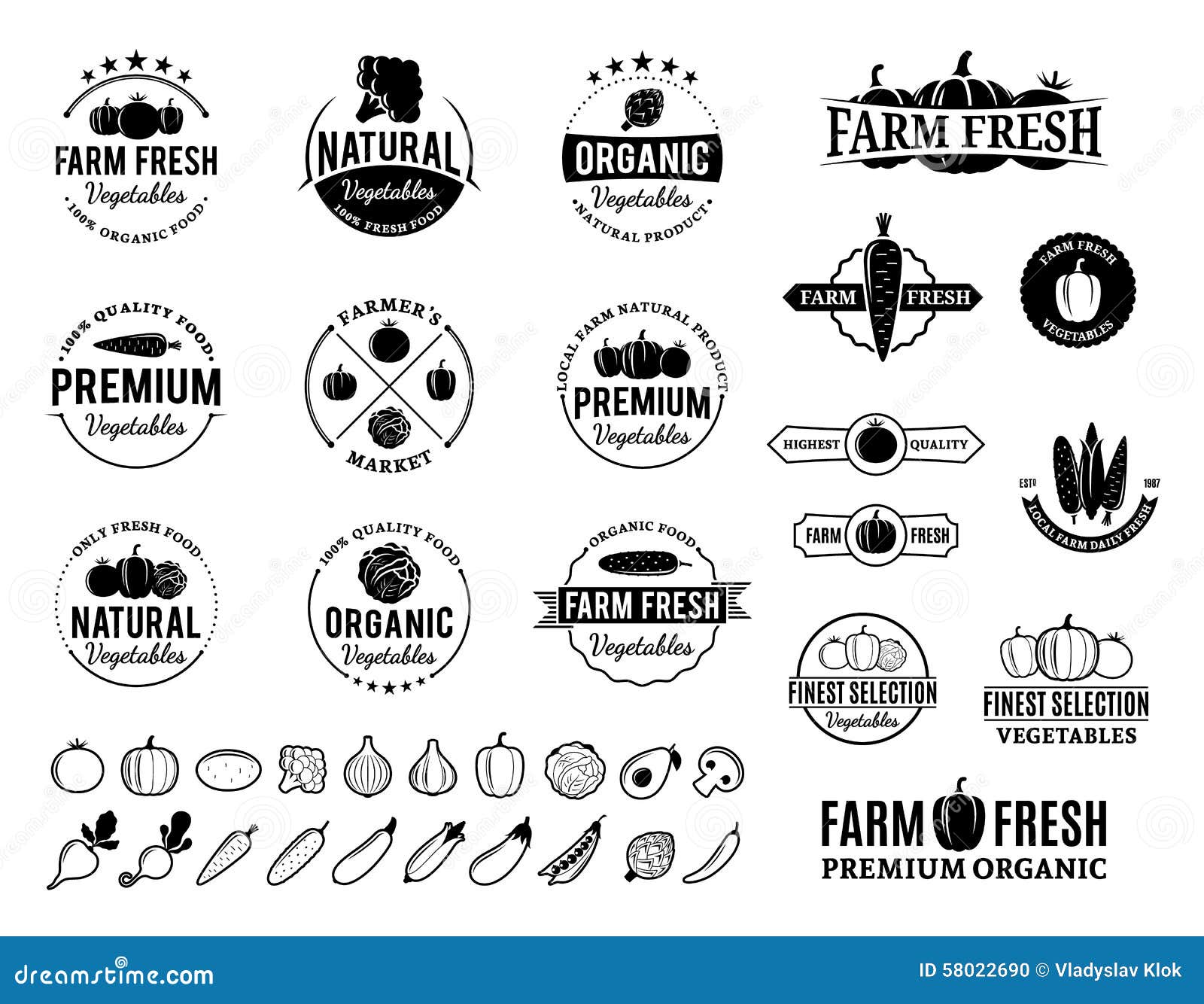 Vegetables Logos, Labels, Vegetables Icons and Design Elements Stock ...