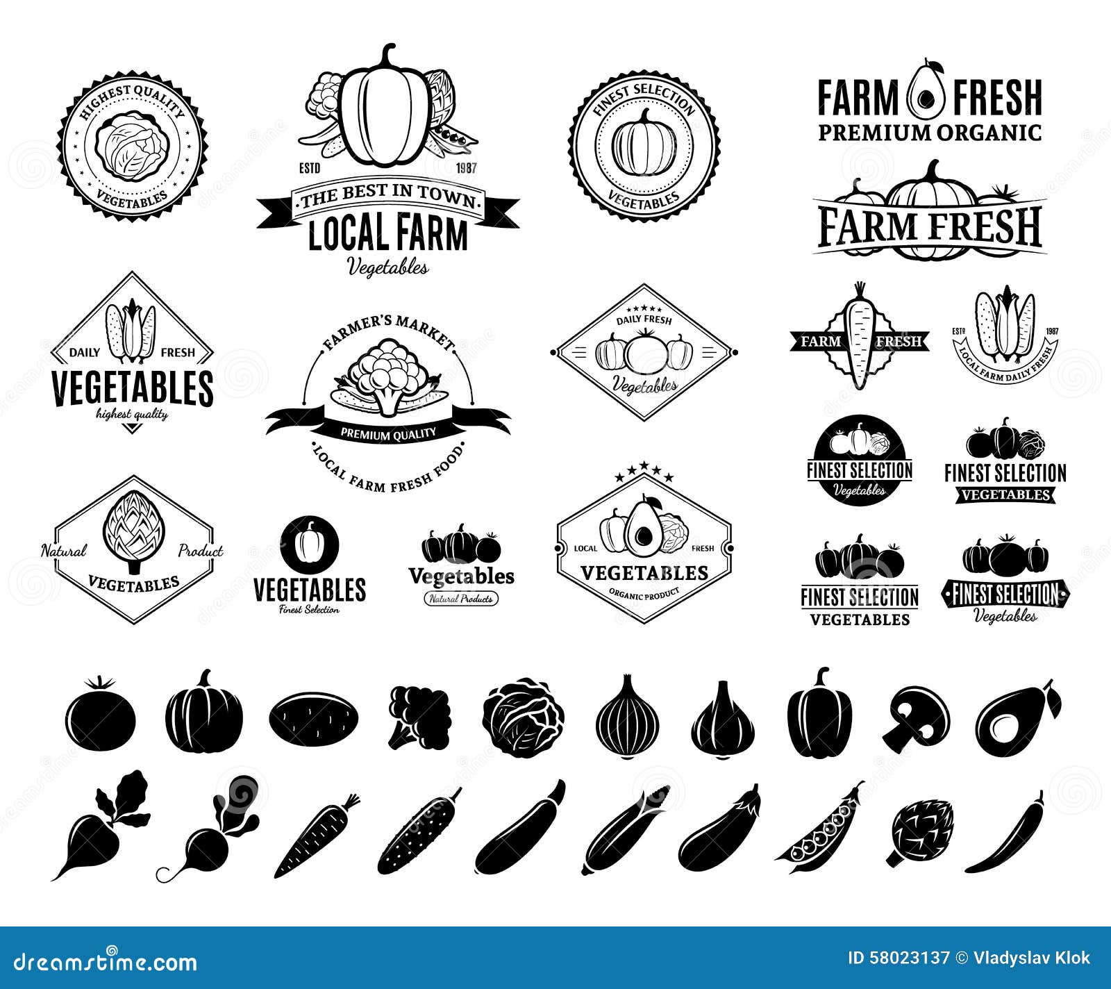Vegetables Logos, Labels, Vegetables Icons and Design Elements Stock ...