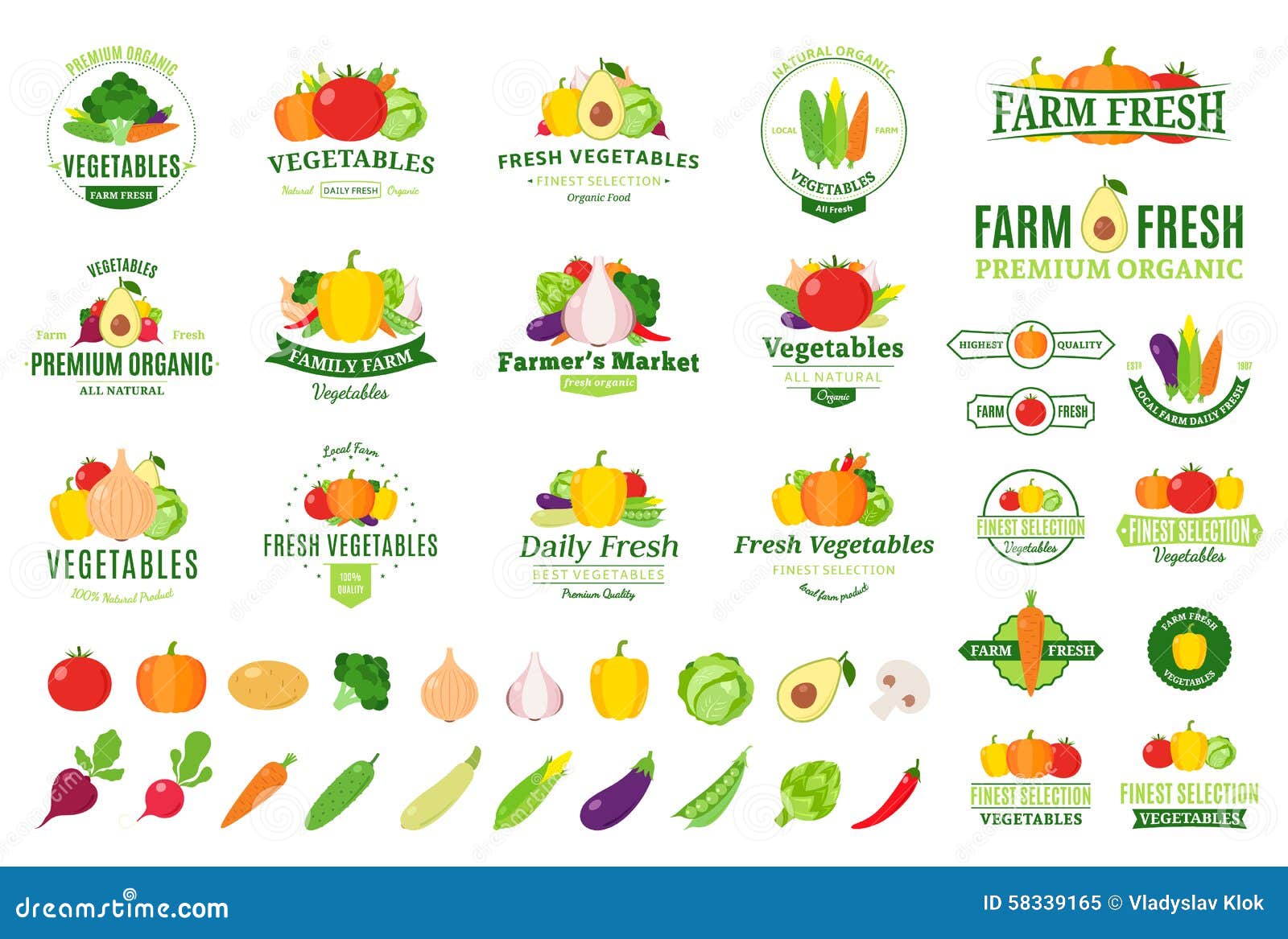 Vegetables Logos, Labels, Vegetables Icons And Design Elements Vector ...