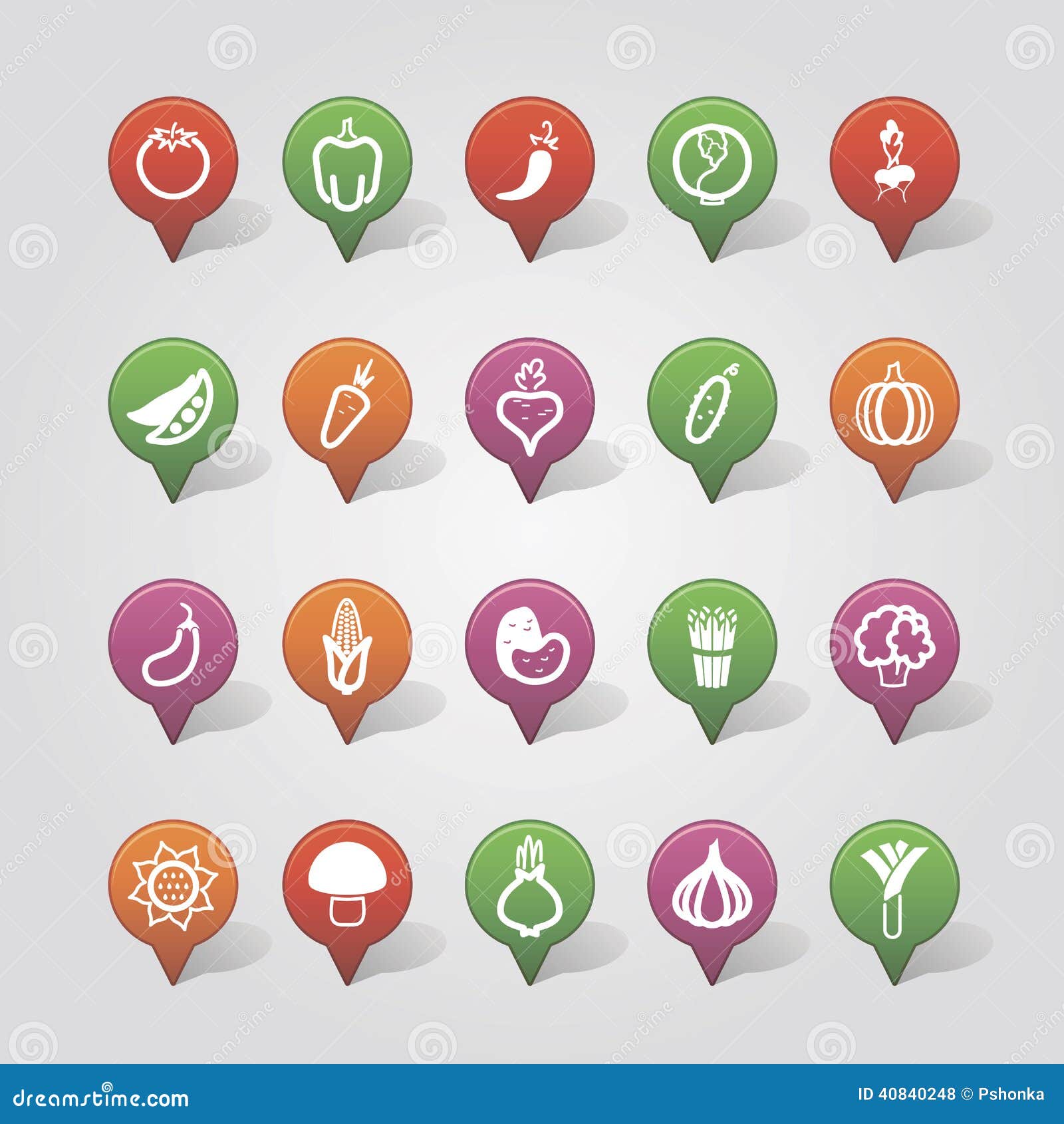 Vegetables Mapping Pins Icons Vector Illustration | CartoonDealer.com ...