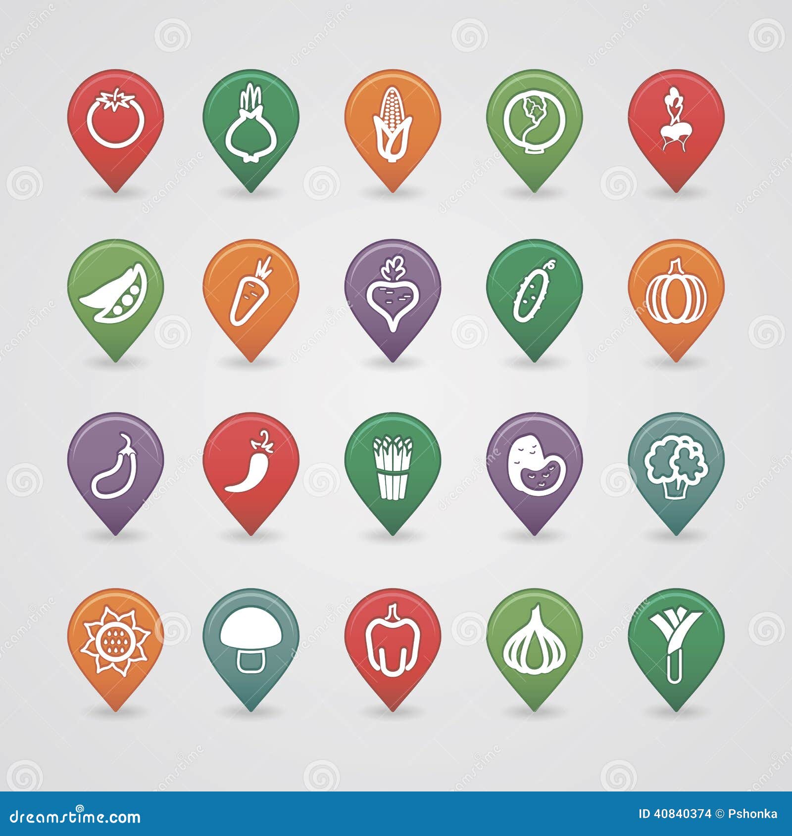Vegetables Mapping Pins Icons Stock Vector - Illustration of cucumber ...