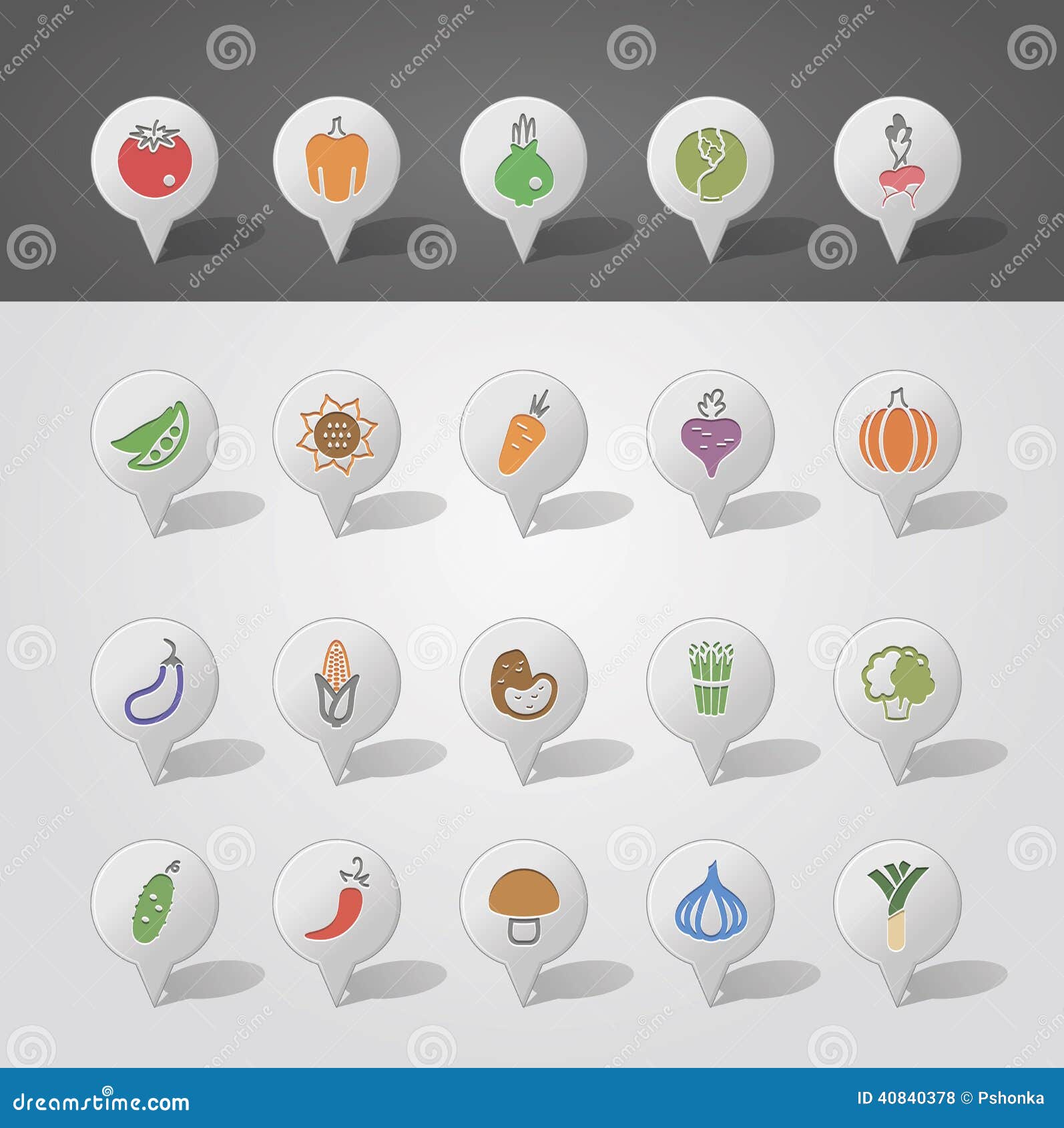 Vegetables Mapping Pins Icons Vector Illustration | CartoonDealer.com ...
