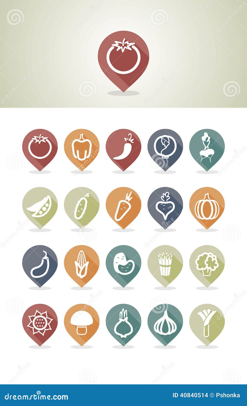 Vegetables Mapping Pins Icons Stock Vector - Illustration of isolated ...