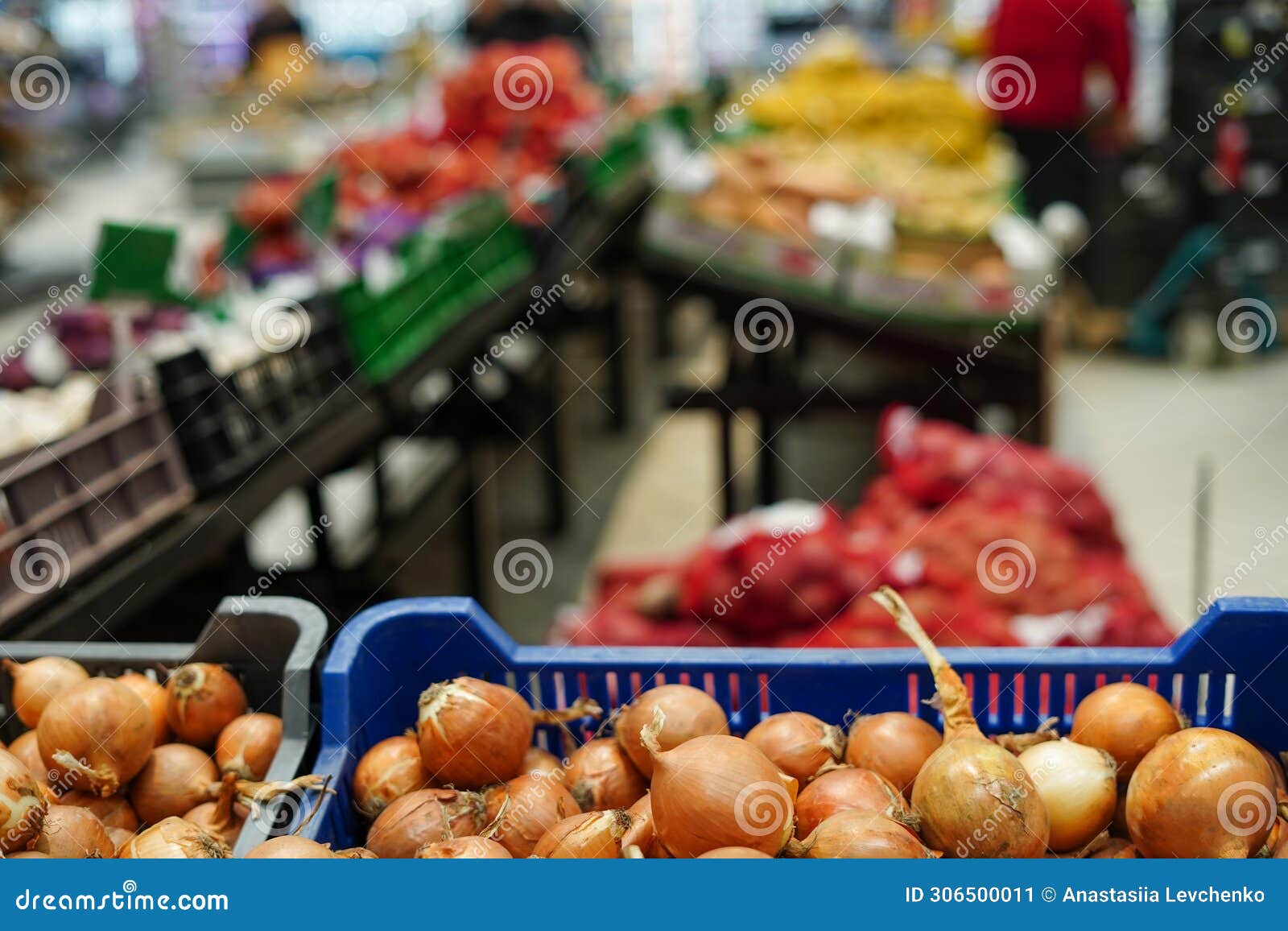 Vegetables at a Market, Grocery Store, Onion in the Box Stock Image ...