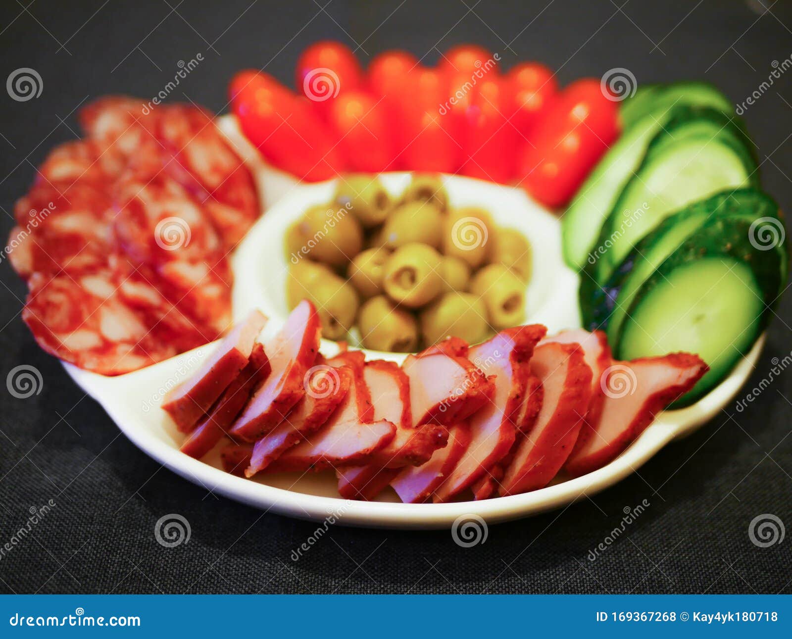 Vegetables and Meat on One Plate. a Quick Snack for Guests Stock Photo ...