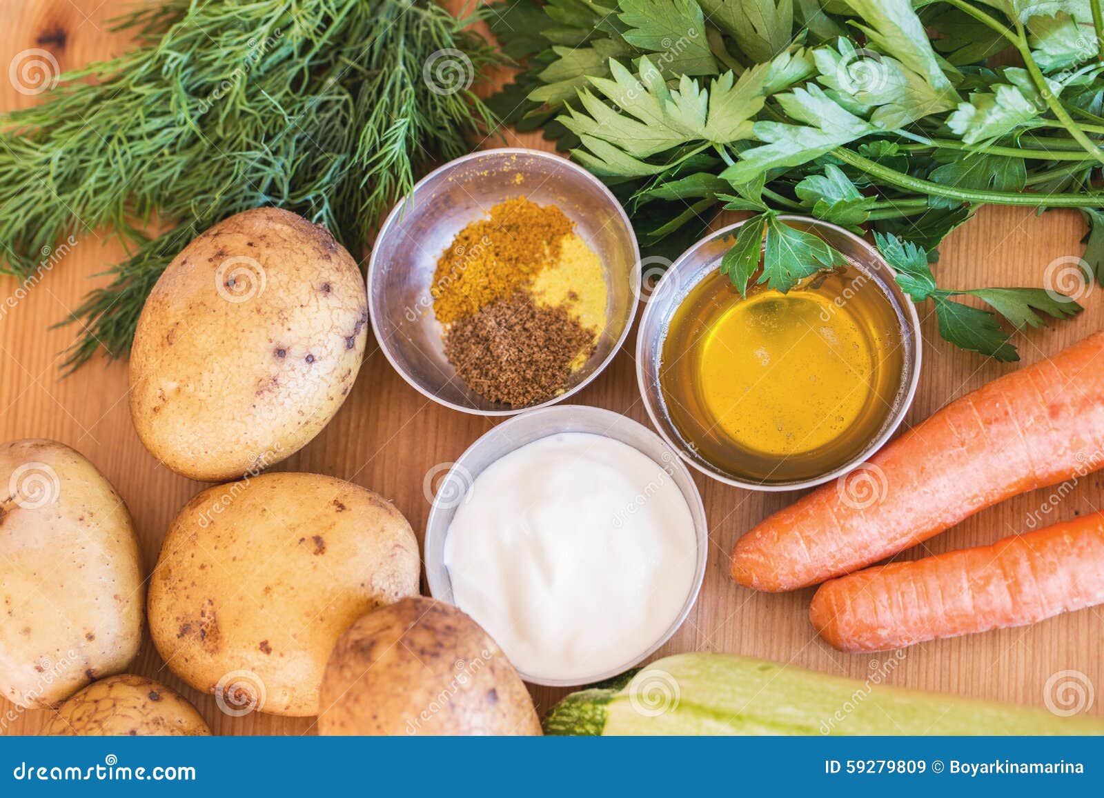 Vegetables, Oil, Sour Cream and Spices Stock Image - Image of cooking ...
