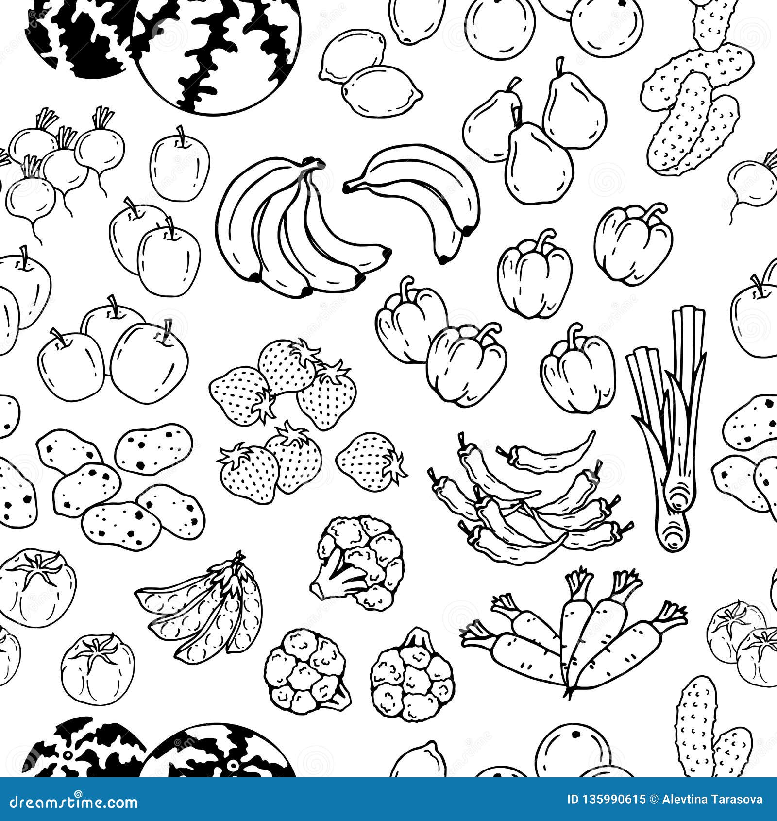 Vegetables pattern sketch stock vector. Illustration of fruits - 135990615