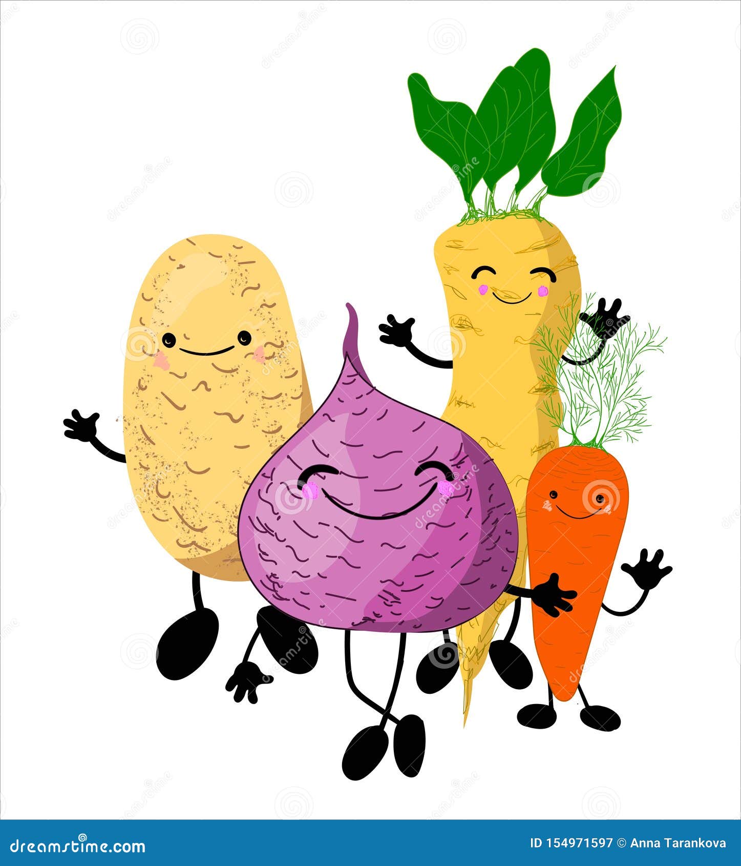 Vegetables Root Characters with Legs and Faces. Children`s Educational ...