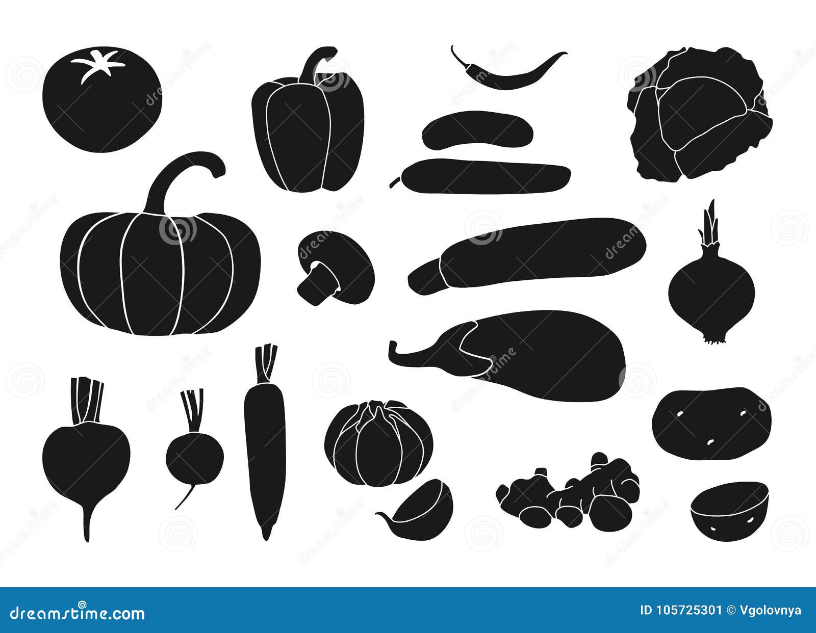 Vegetables and Roots Icon Set Stock Vector - Illustration of chili ...