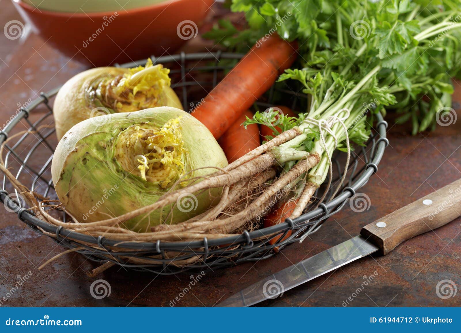 Vegetables in a Rustic Kitchen Stock Photo - Image of bowl, knife: 61944712