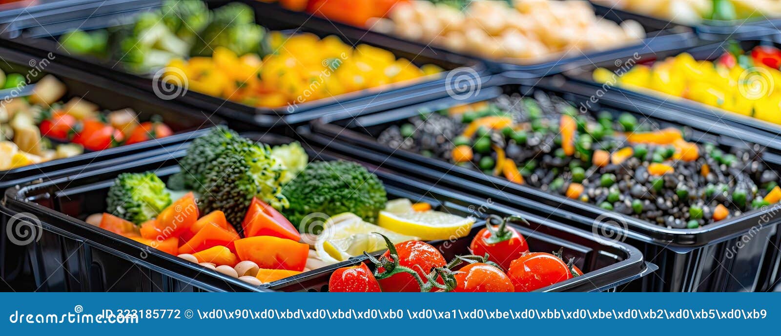 Vegetables and Salads in Plastic Containers. Selective Focus Stock ...