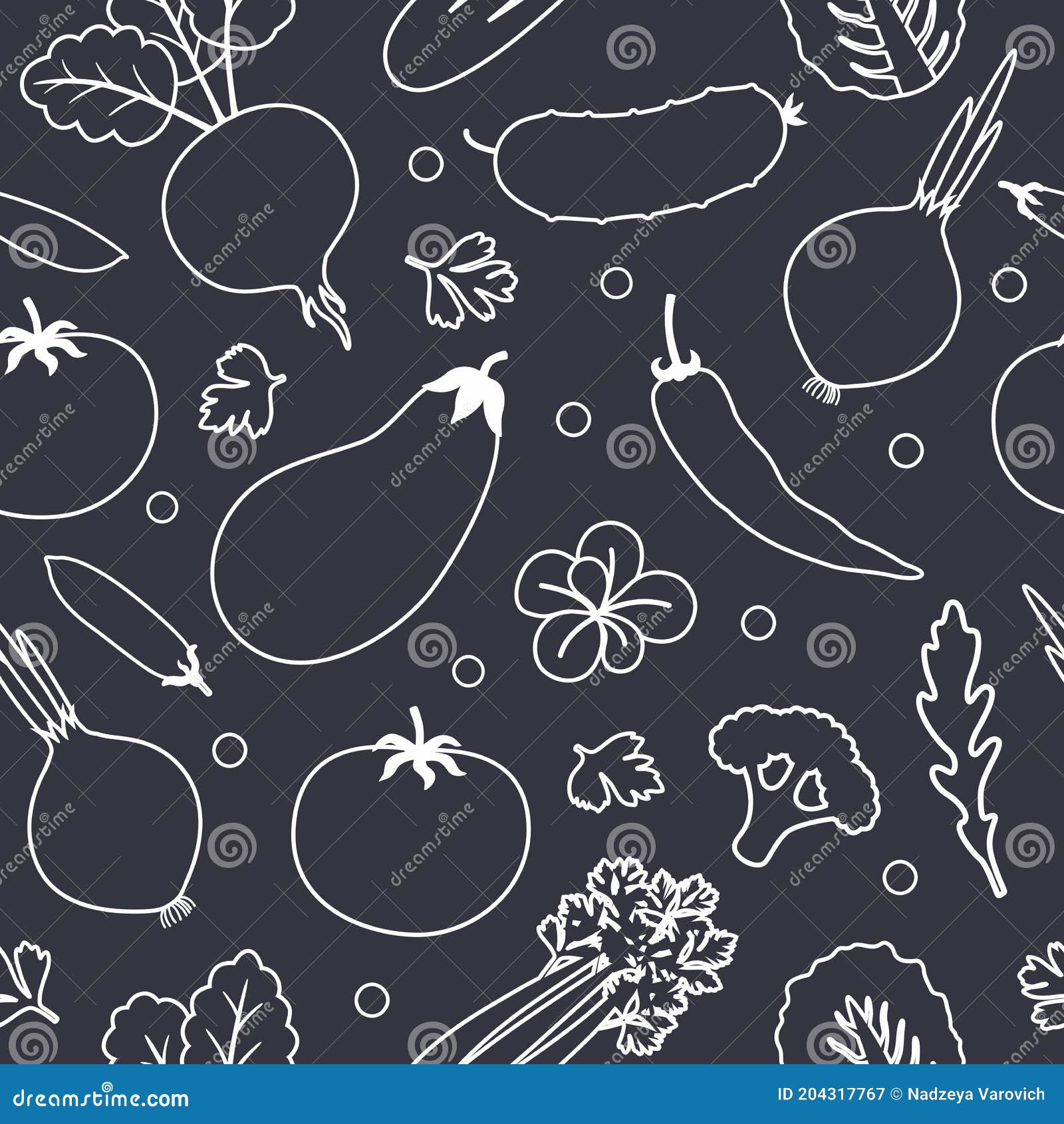 Vegetables Seamless Pattern. Linear Graphic. Vegetables Background ...