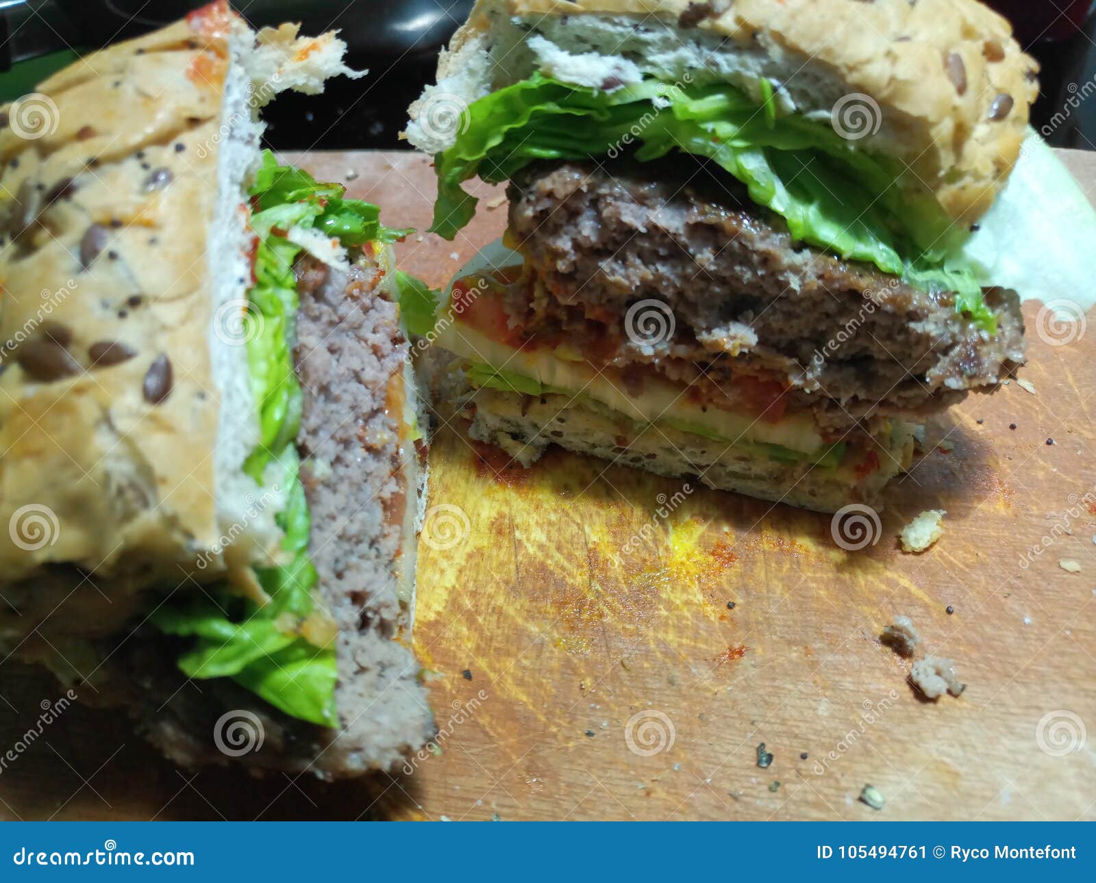 Side View of a Beef Burger Sliced in Half Stock Image - Image of beef ...