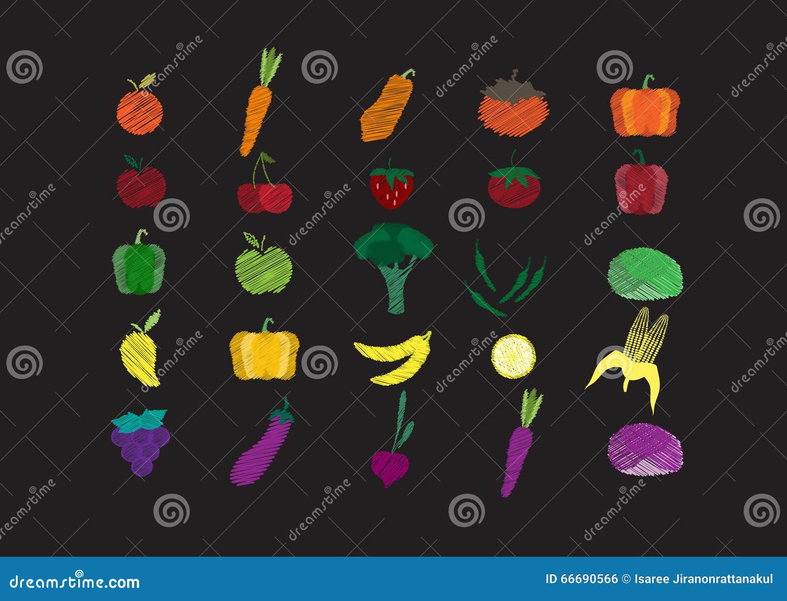 Vegetables Set Hand Drawn Doodle Elements on Chalkboard,Vector ...