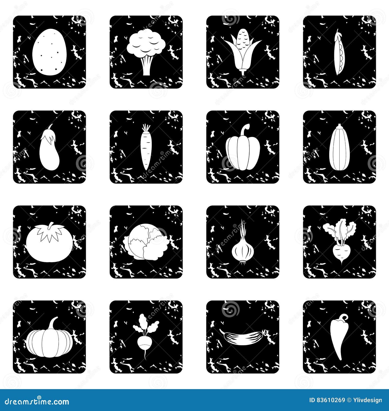 Vegetables Set Icons, Grunge Style Stock Vector - Illustration of diet ...