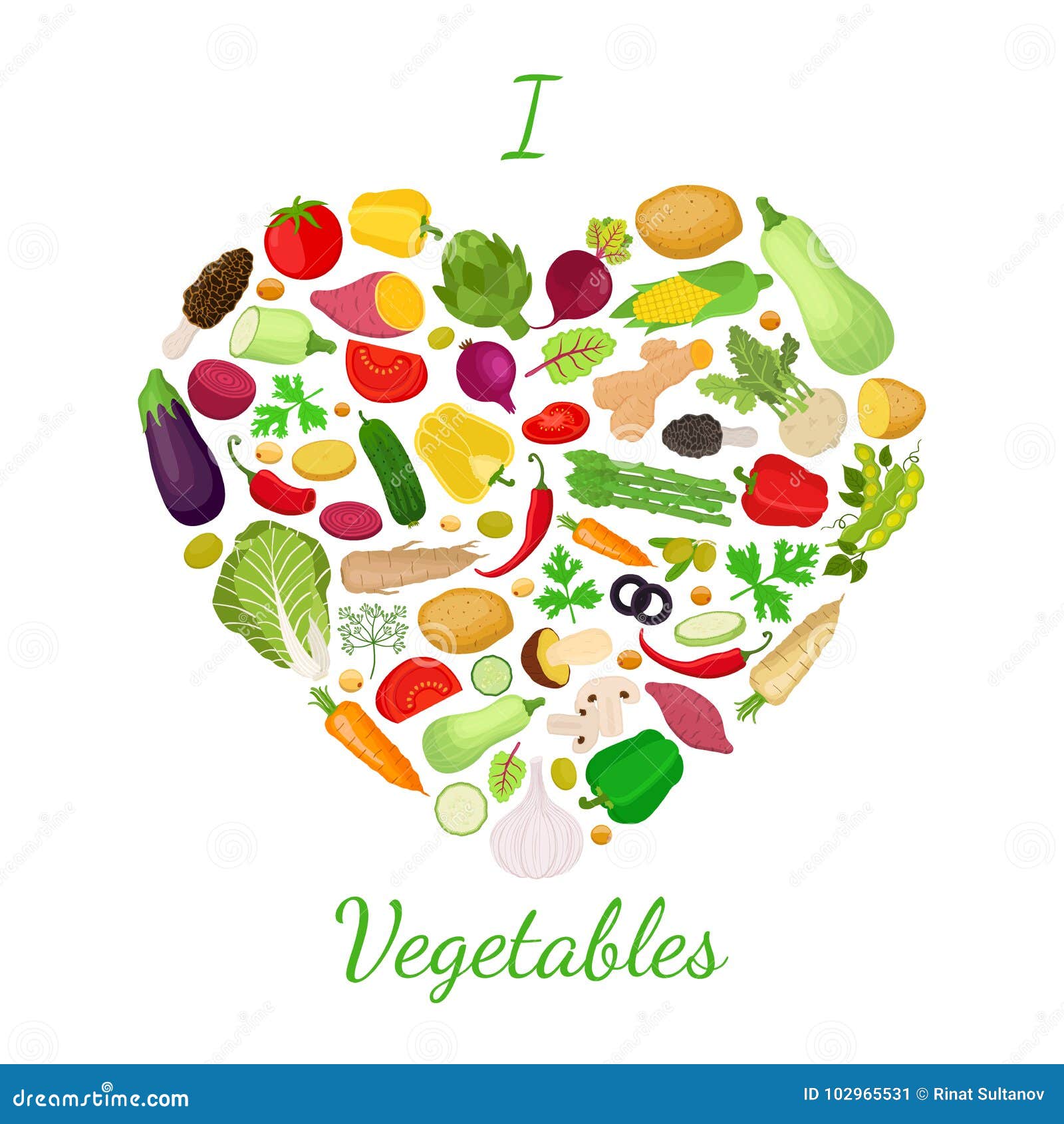Vegetables Set, Logo, Label with Love. Cartoon Flat Style. Vector Stock ...