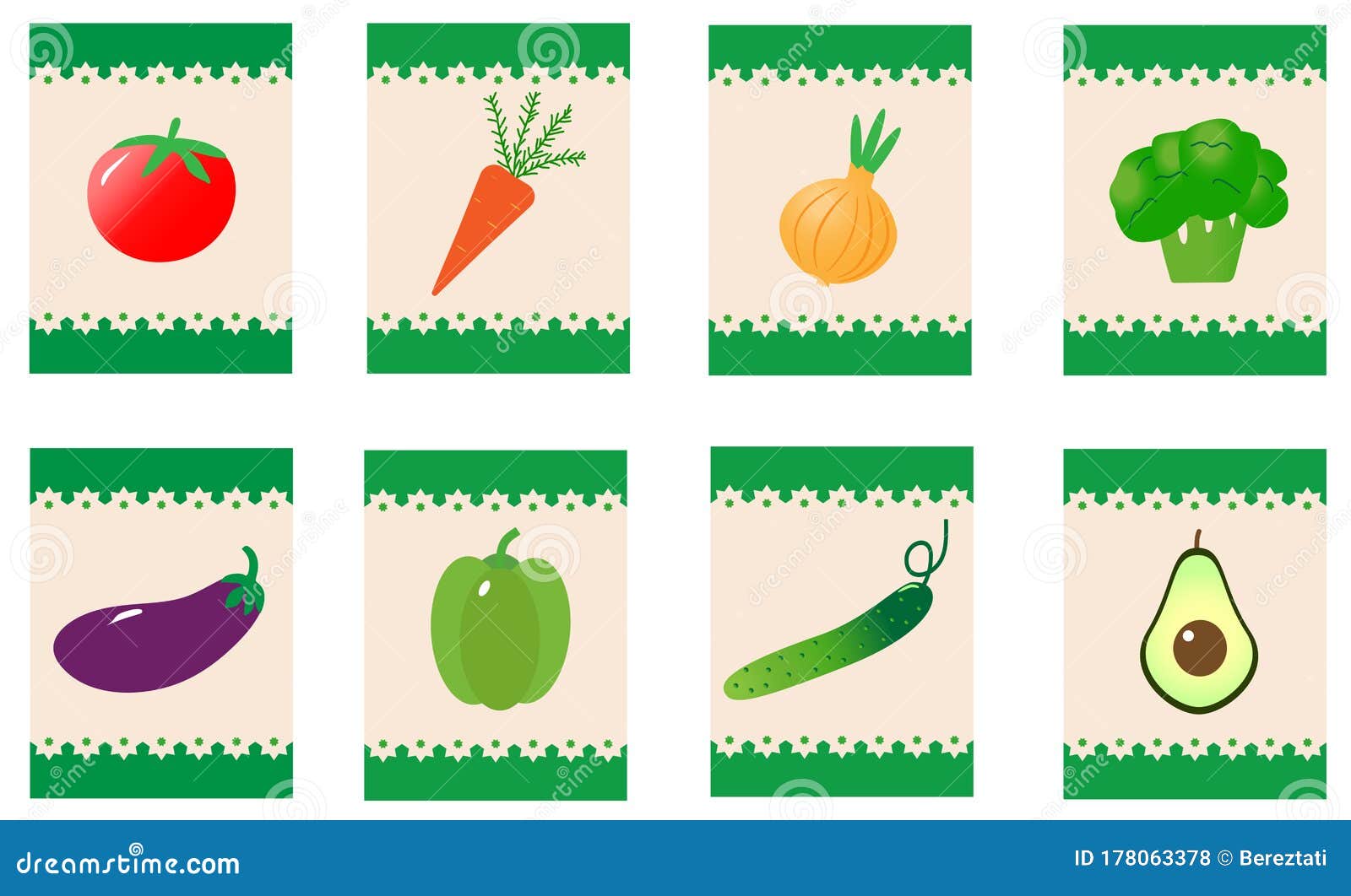 Vegetables. Set of Stickers or Cards. Vector Illustration Stock ...