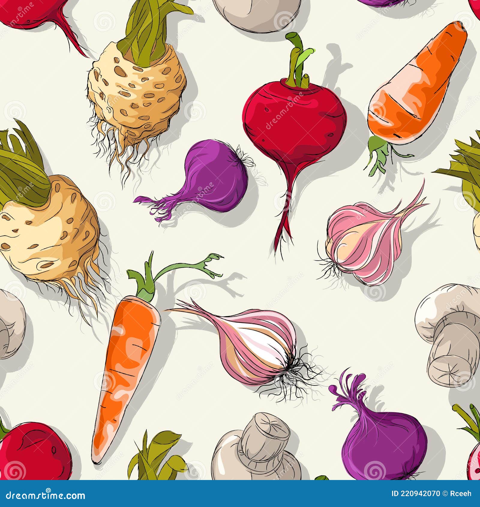 Vegetables sketch pattern stock vector. Illustration of drawing - 220942070