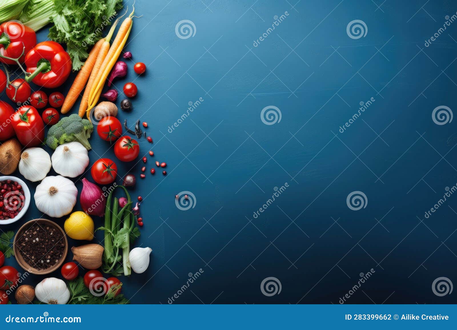 Vegetables and Spices on a Blue Background. Food Background Stock ...
