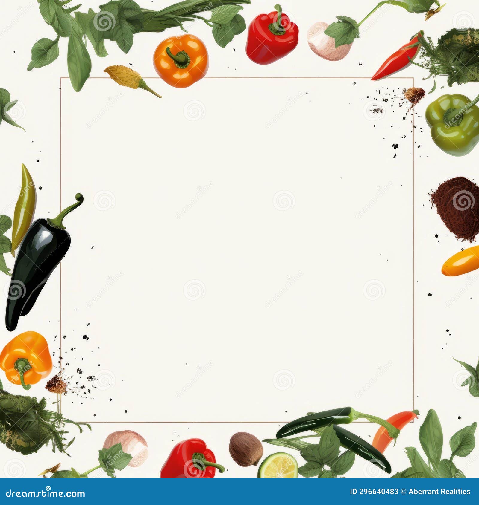 Vegetables and Spices in a Square Frame on a White Background Stock ...