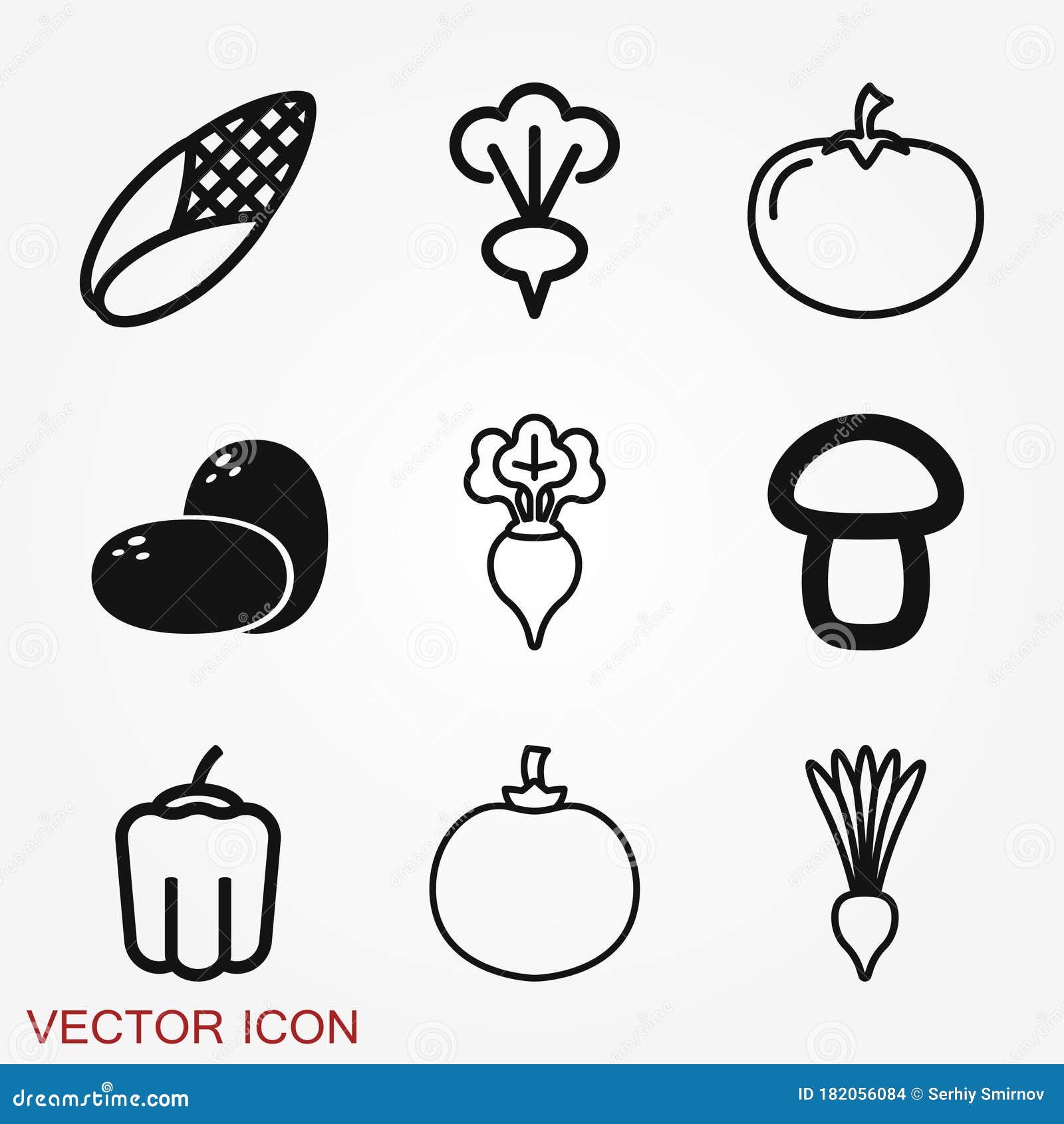 Vegetables Vector Icon, Symbol Isolated on Background Stock ...