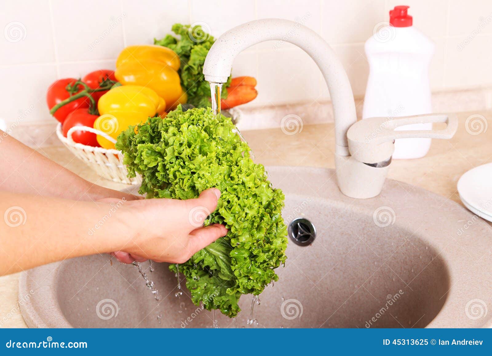 Vegetables Washing in a Kitchen Stock Image - Image of organic, hands ...