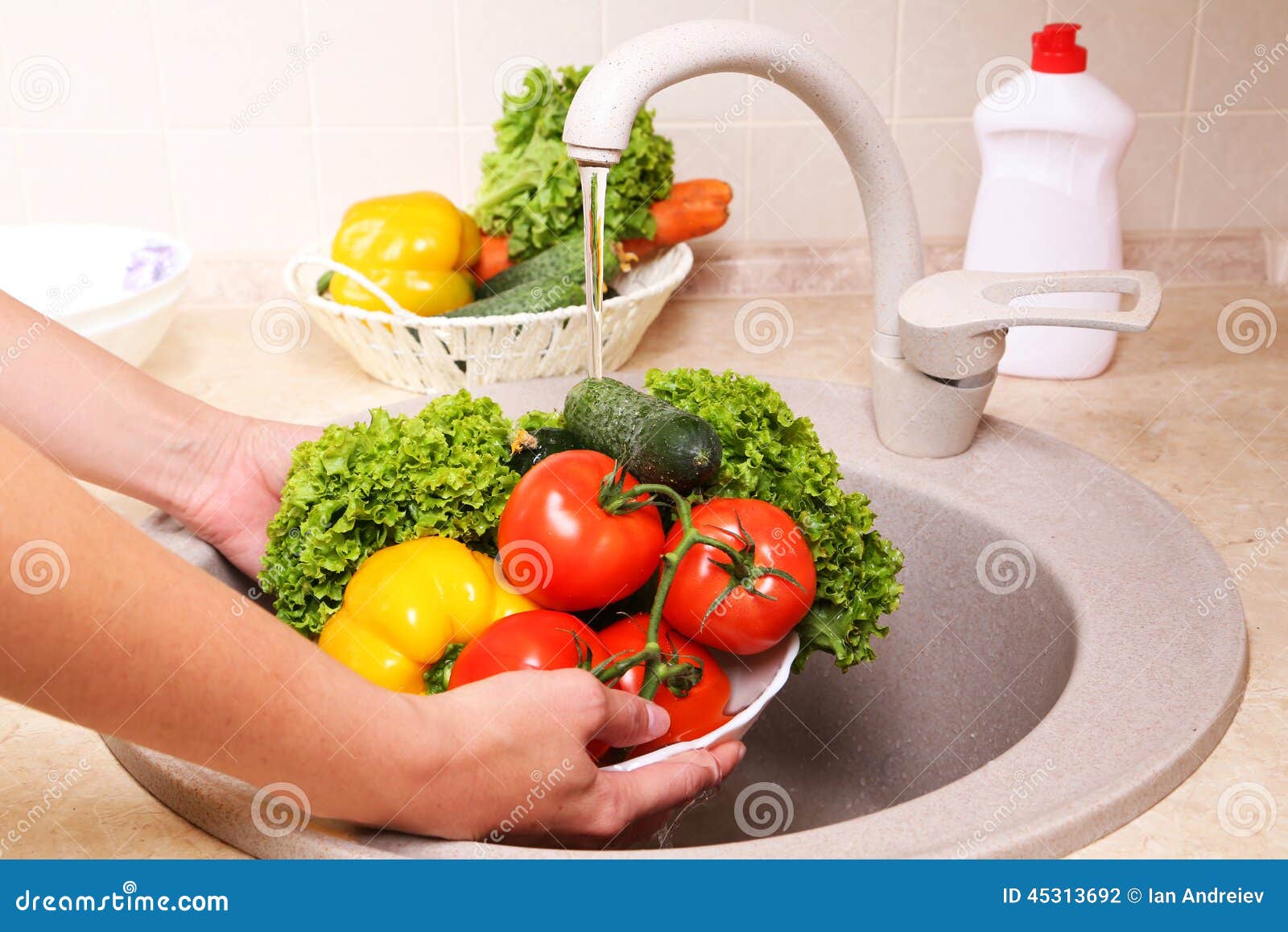 Vegetables Washing in a Kitchen. Stock Photo - Image of closeup ...