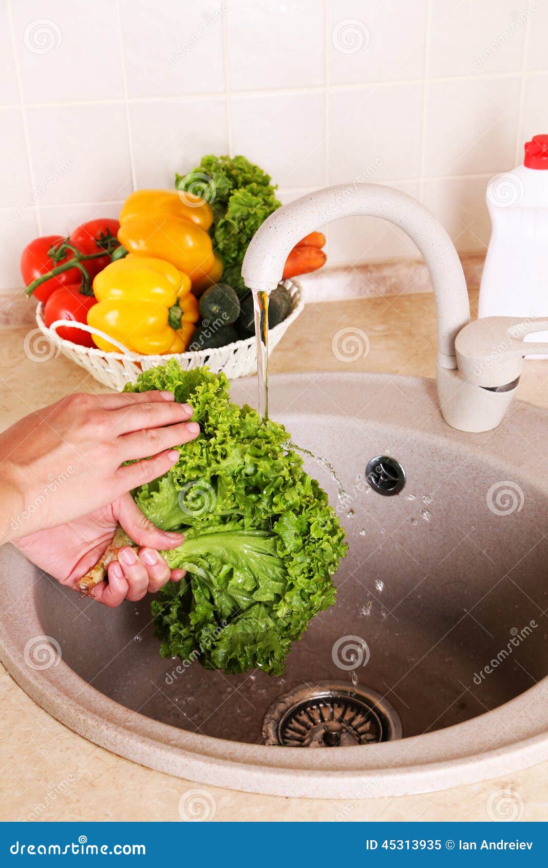 Vegetables Washing in a Kitchen. Stock Image - Image of organic, green ...