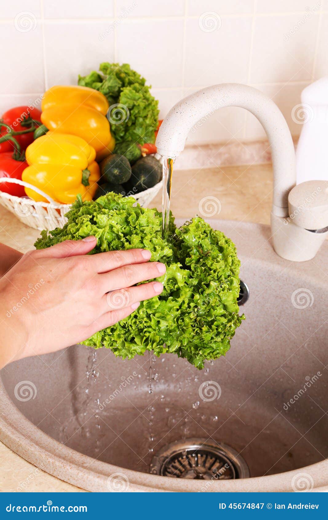 Vegetables Washing in a Kitchen Stock Image - Image of lifestyle, salad ...