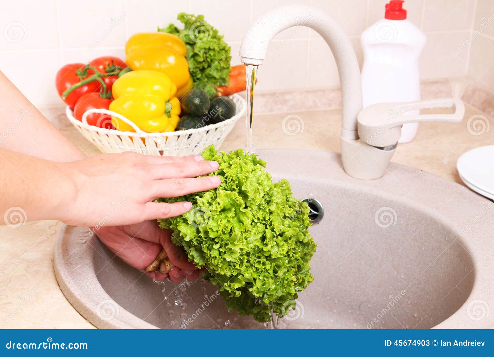 Vegetables Washing in a Kitchen Stock Image - Image of lettuce, pepper ...